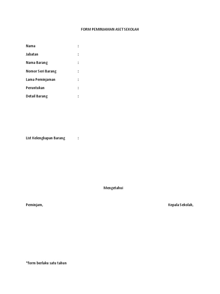 Form Peminjaman Aset Sekolah | PDF