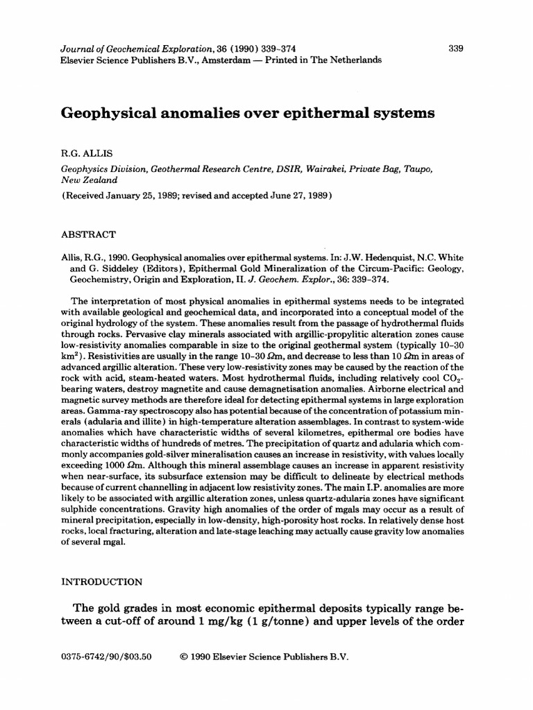 Geophysical Anomalies Over Epithermal Systems | PDF | Geophysics | Volcano