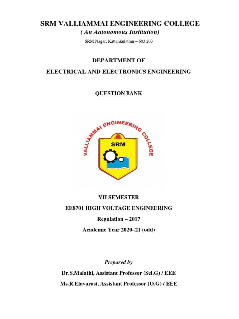 EE8701-High Voltage Engineering | PDF | Electrical Breakdown | Insulator (Electricity)
