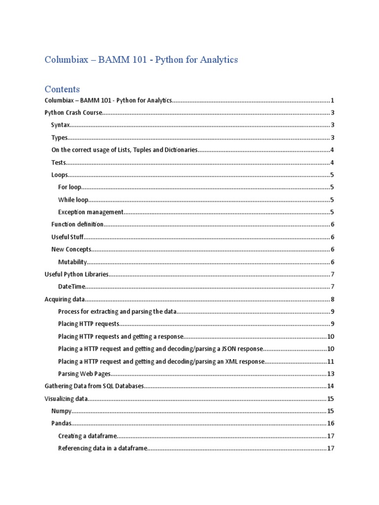 Columbiax - BAMM 101 - Python For Analytics | PDF | Json | Statistical ...