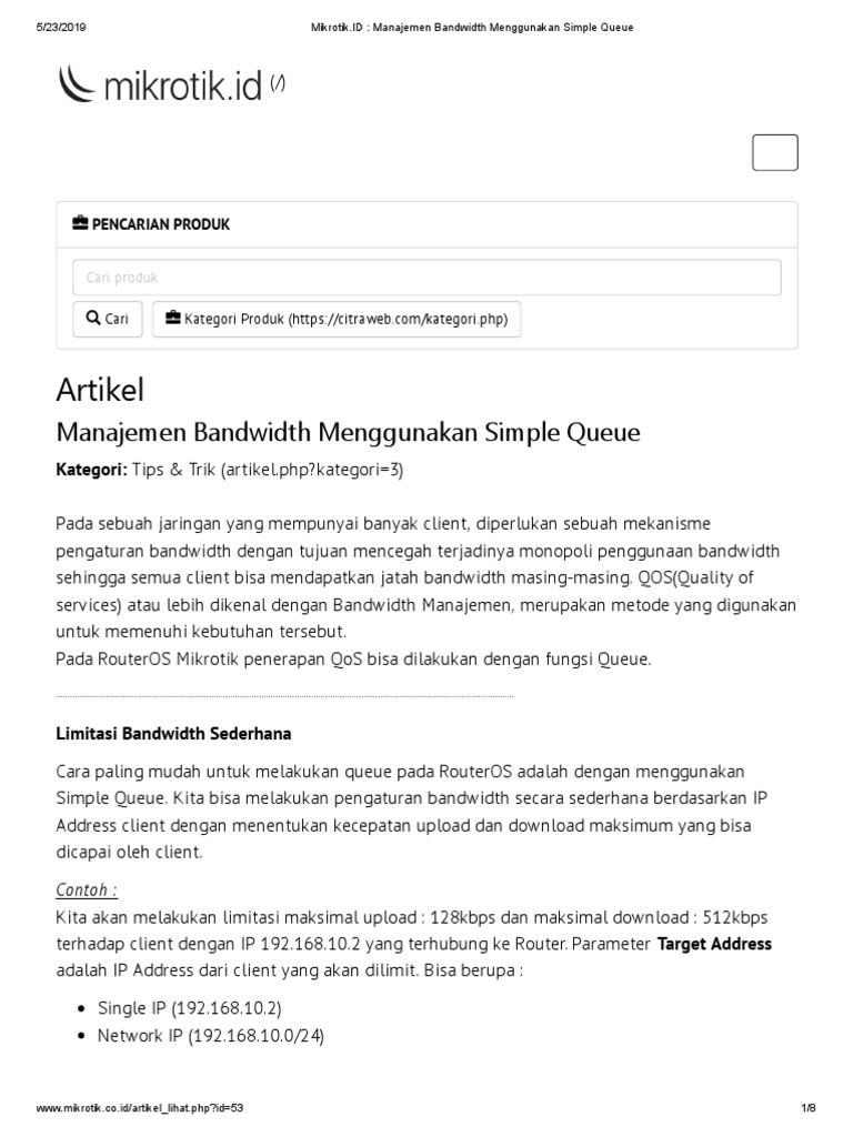 Mikrotik - ID - Manajemen Bandwidth Menggunakan Simple Queue | PDF