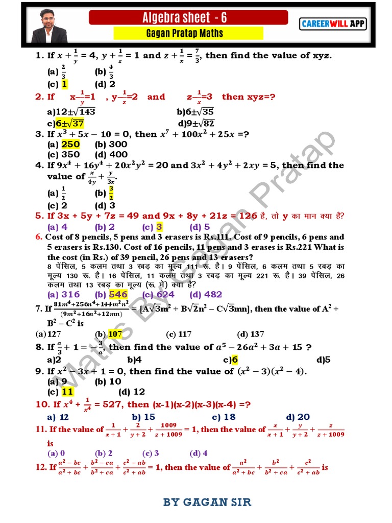 Advanced Algebra Problems | PDF | Numerical Analysis | Teaching Mathematics