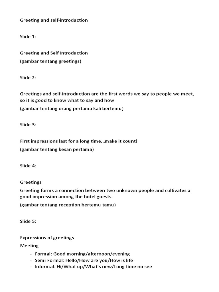 Greeting and Self Introduction | PDF