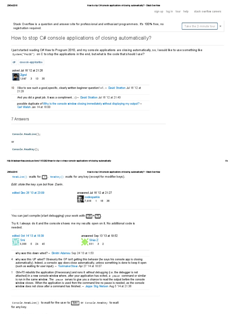 How To Stop C# Console Applications of Closing Automatically - Stack Overflow PDF | Download ...