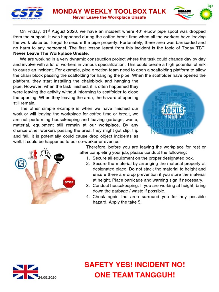 CSTS - Toolbox Talks - Never Leave The Workplace Unsafe (Bilingual ...