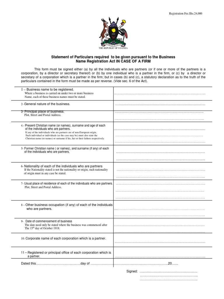 Statement of Particulars Required To Be Given Pursuant To The Business ...