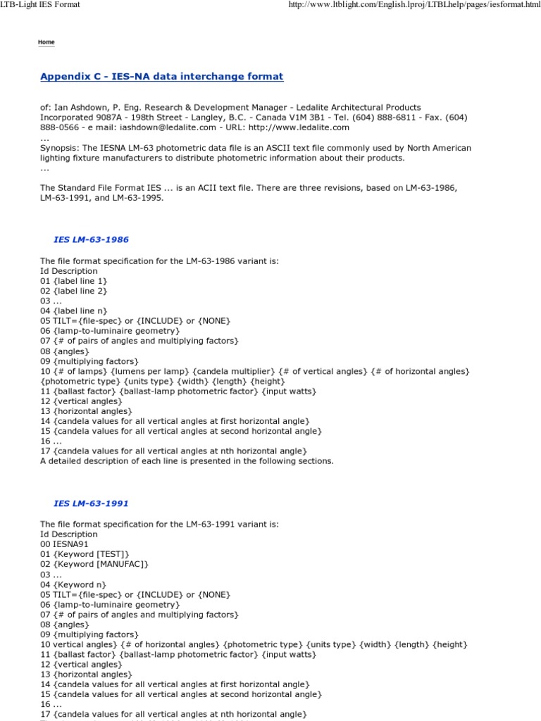 IES File Format | PDF | Lighting | Light