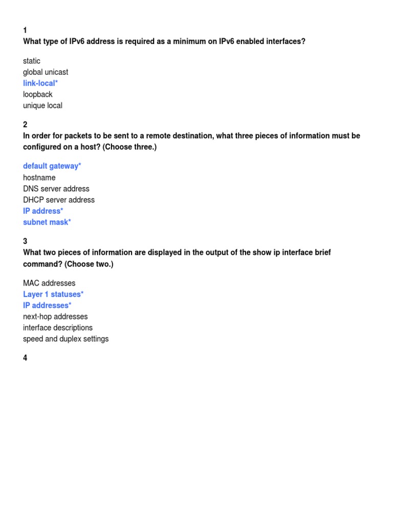 CCNA 2 Ch4 Exam | PDF | Ip Address | Router (Computing)