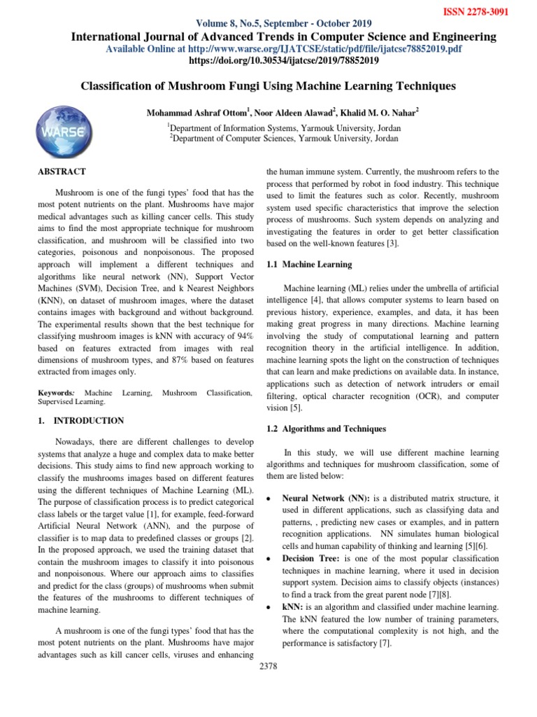 Classification of Mushroom Fungi Using Machine Lea | PDF | Machine ...