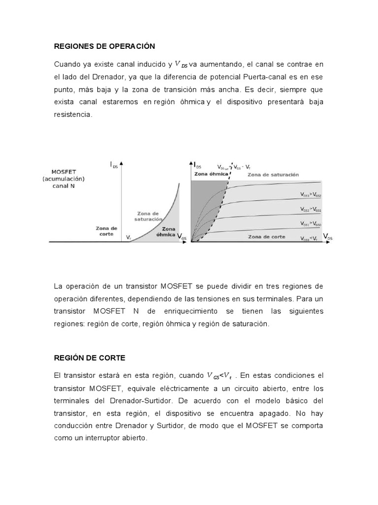 Regiones de operación del MOSFET | PDF | Mosfet | Transistor
