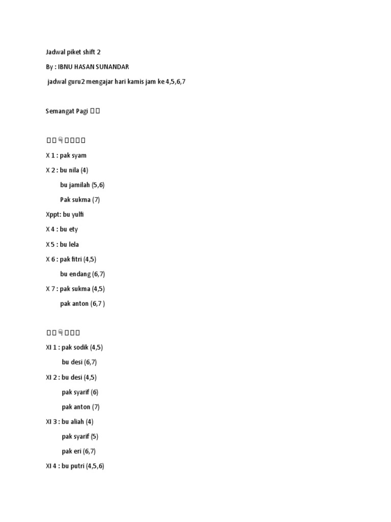 Jadwal Piket Shift 2 | PDF