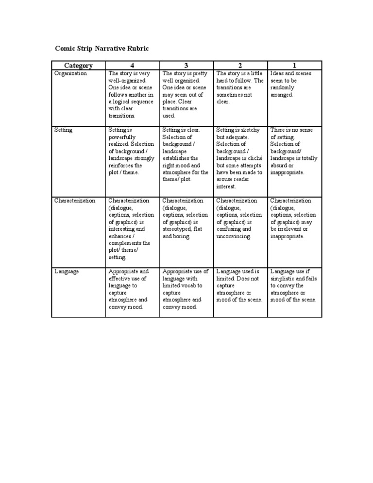 Comic Strip Rubric Guide | PDF | Entertainment | Leisure
