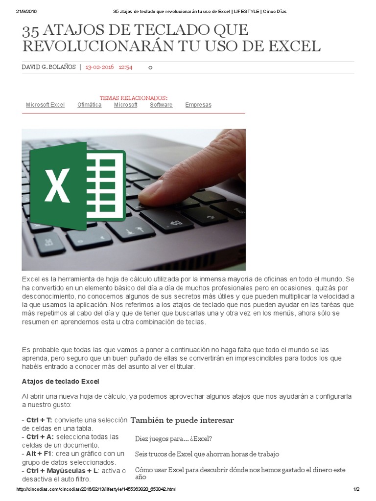 EXCEL - 35 Atajos de Teclado Que Revolucionarán Tu Uso de Excel PDF | PDF