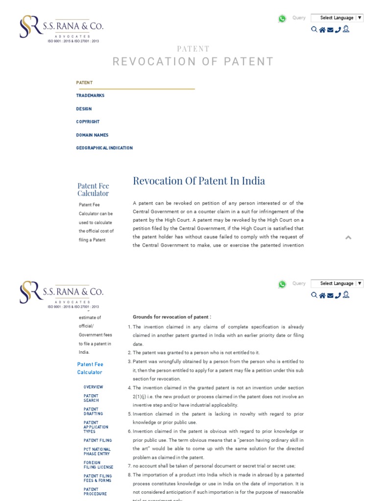 Revocation of Patent in India | Download Free PDF | Patent | Patentability