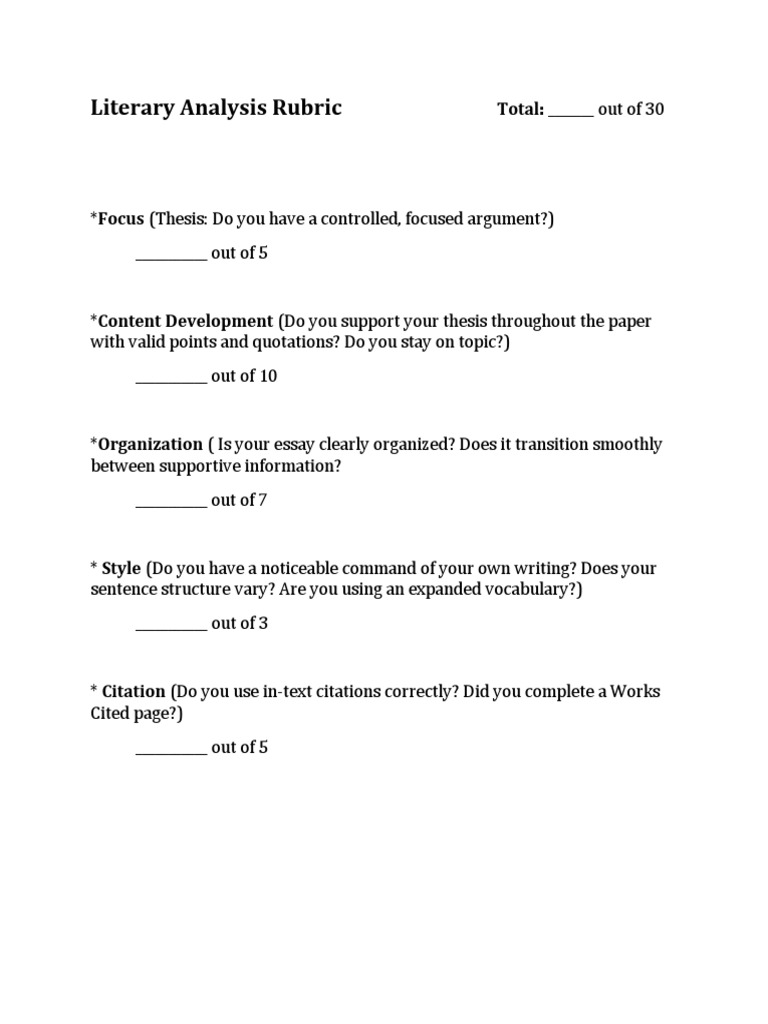 Literary Analysis Rubric | PDF