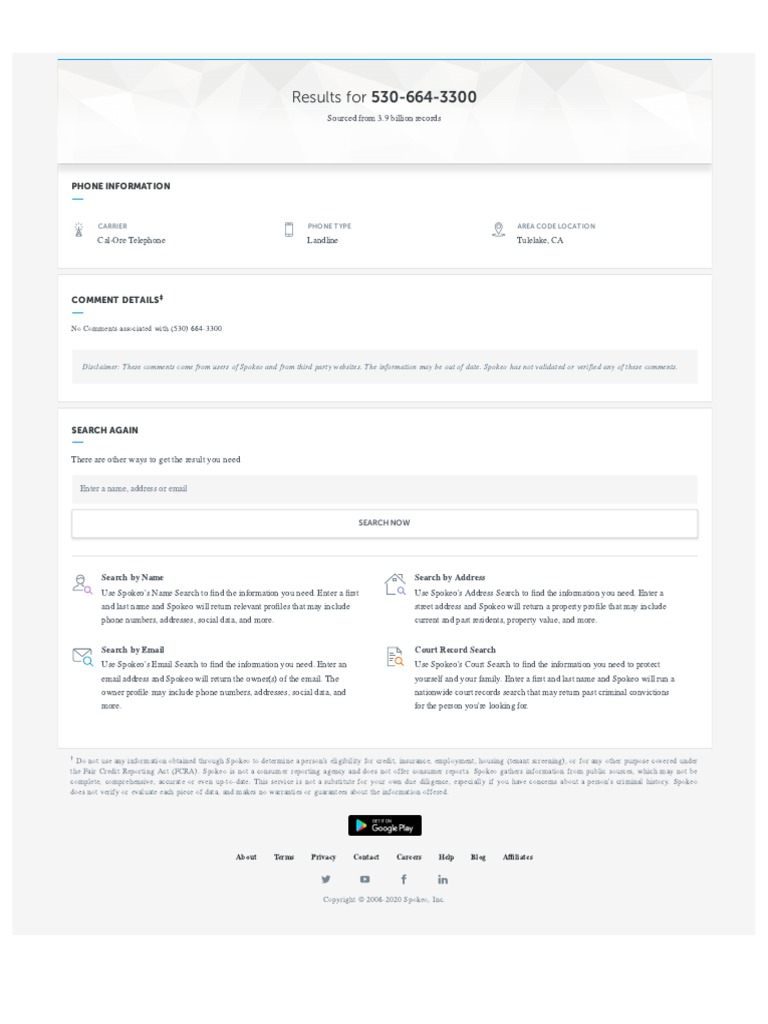 Results For 530-664-3300: Phone Informat Ion | PDF | Privacy | Business