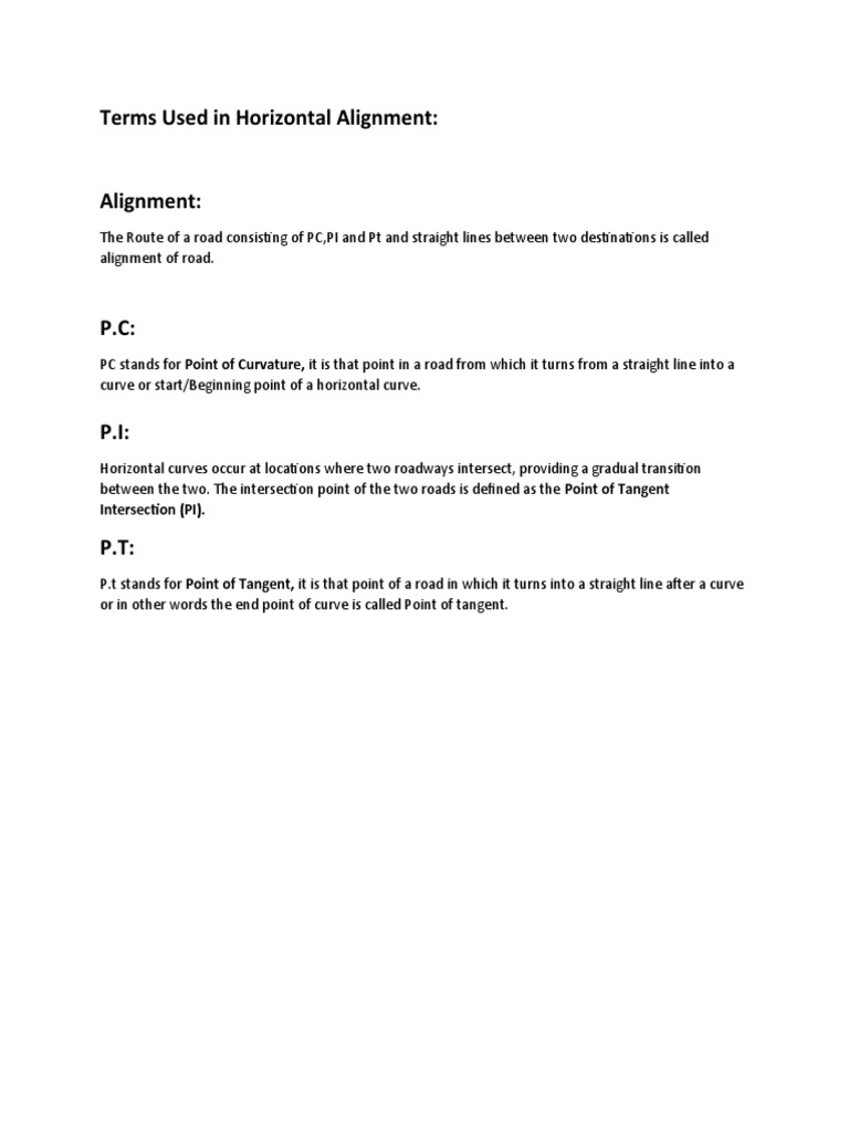 Terms Used in Horizontal Alignment:: Intersection (PI) | PDF