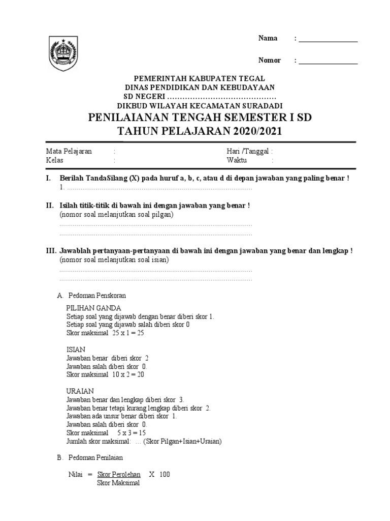 Contoh Kop Soal PTS SD 2020/2021 | PDF | Karier & Perkembangan