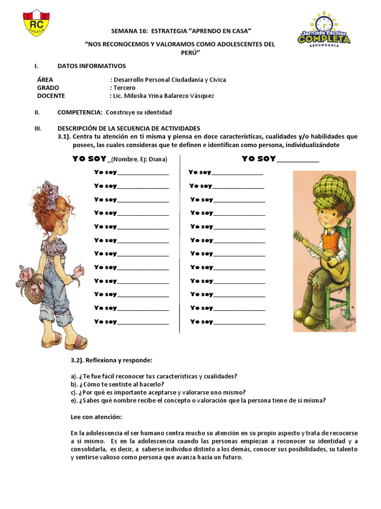 Actividad-Ddpcc-Semana 16-Aprendo en Casa | PDF | Autoestima | Ciencia ...