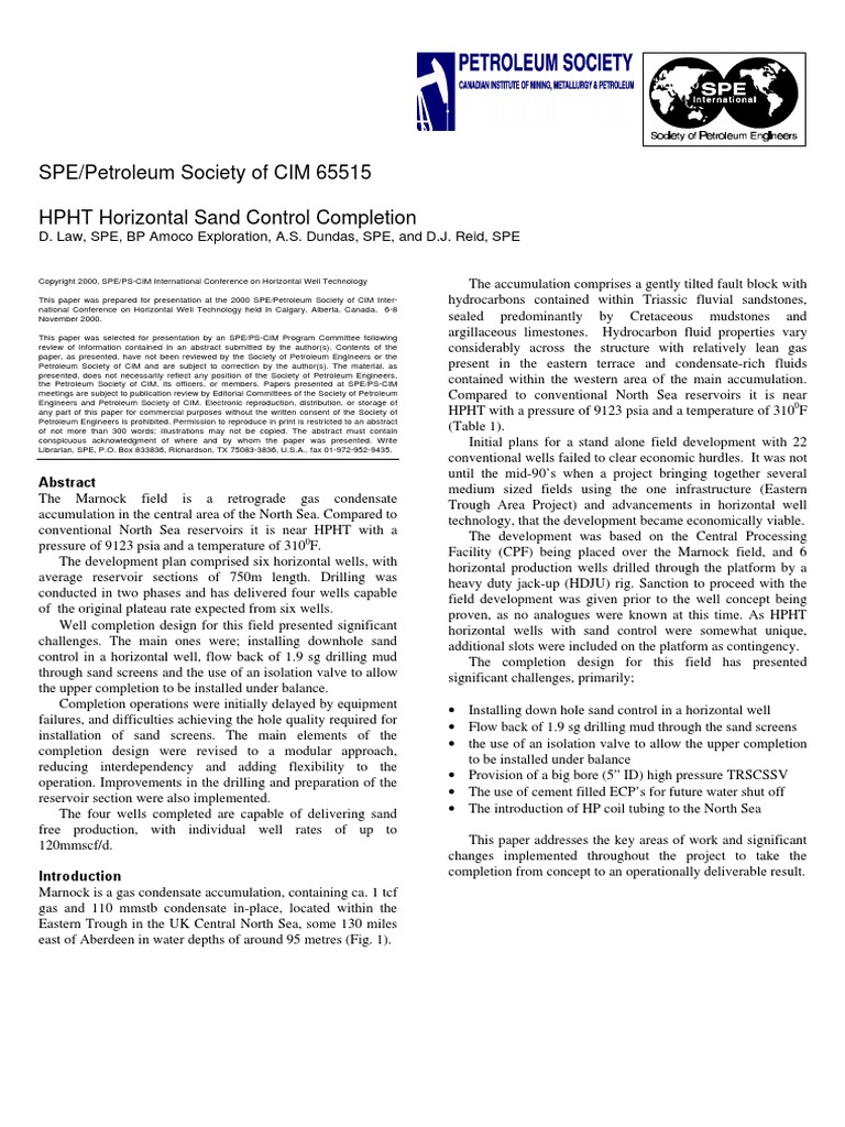 SPE - IADC 65515 HPHT Horizontal Sand Control Completion | PDF | Oil ...