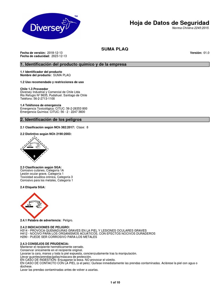 Suma Plaq MSDS 2019 | PDF | Agua | Reanimación cardiopulmonar