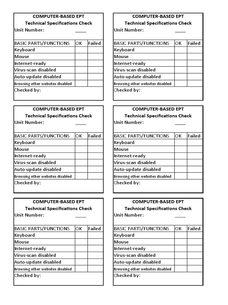 Checklist of Technical Specs | PDF