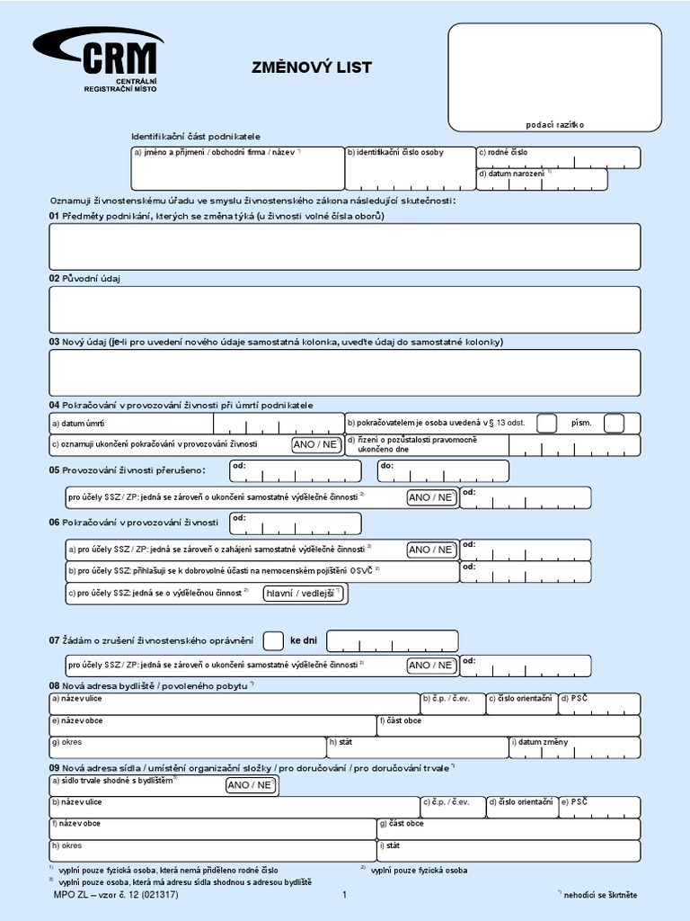 Zmenovy List | PDF