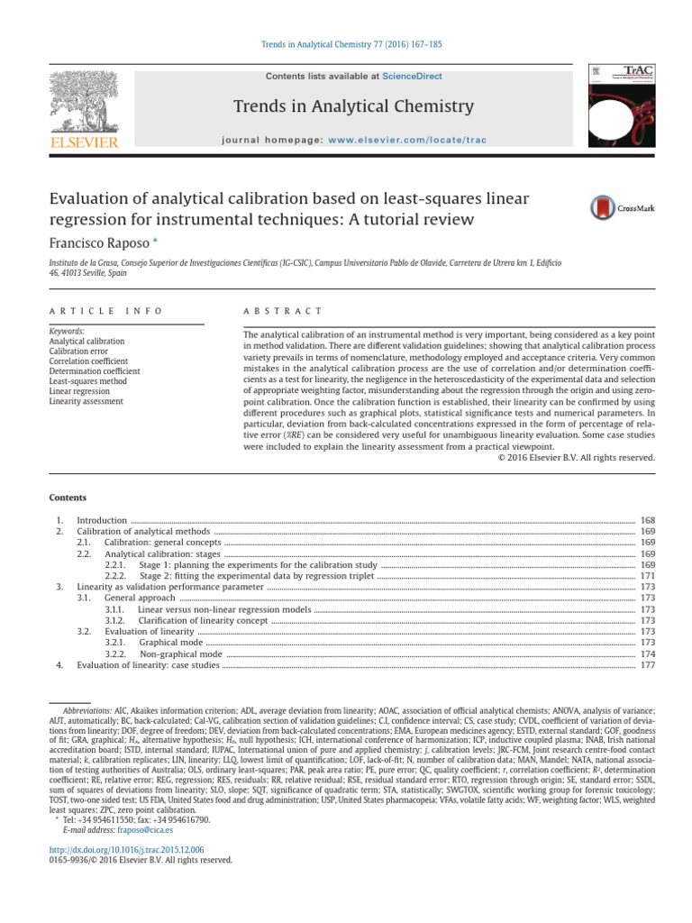 (2016) Evaluation of Analytical Calibration Based On Least-Squares Linear Regression For ...