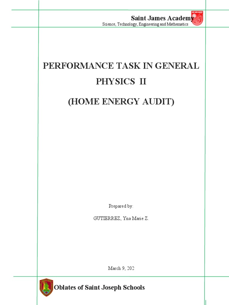 Performance Task in General Physics Ii (Home Energy Audit) : Saint James Academy | Download Free ...
