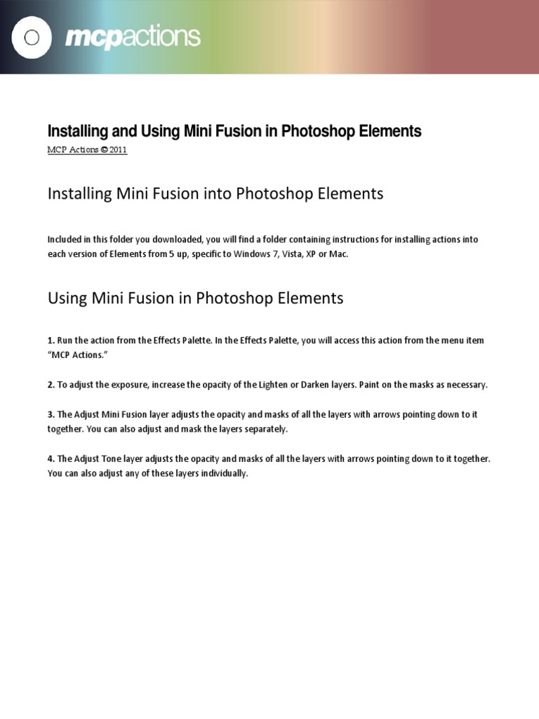 MCP - Installing and Using Mini Fusion in Photoshop Elements | PDF