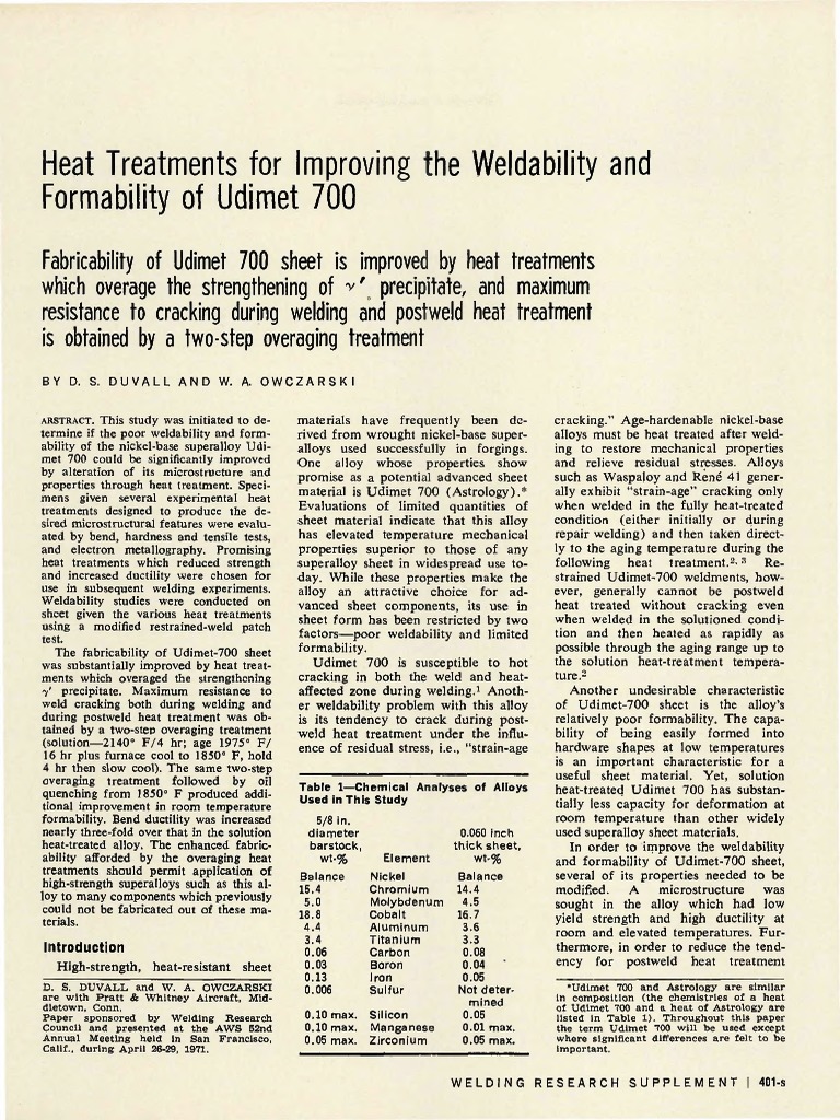 Heat Treatments For Improving The Weldability and Formability of Udimet ...