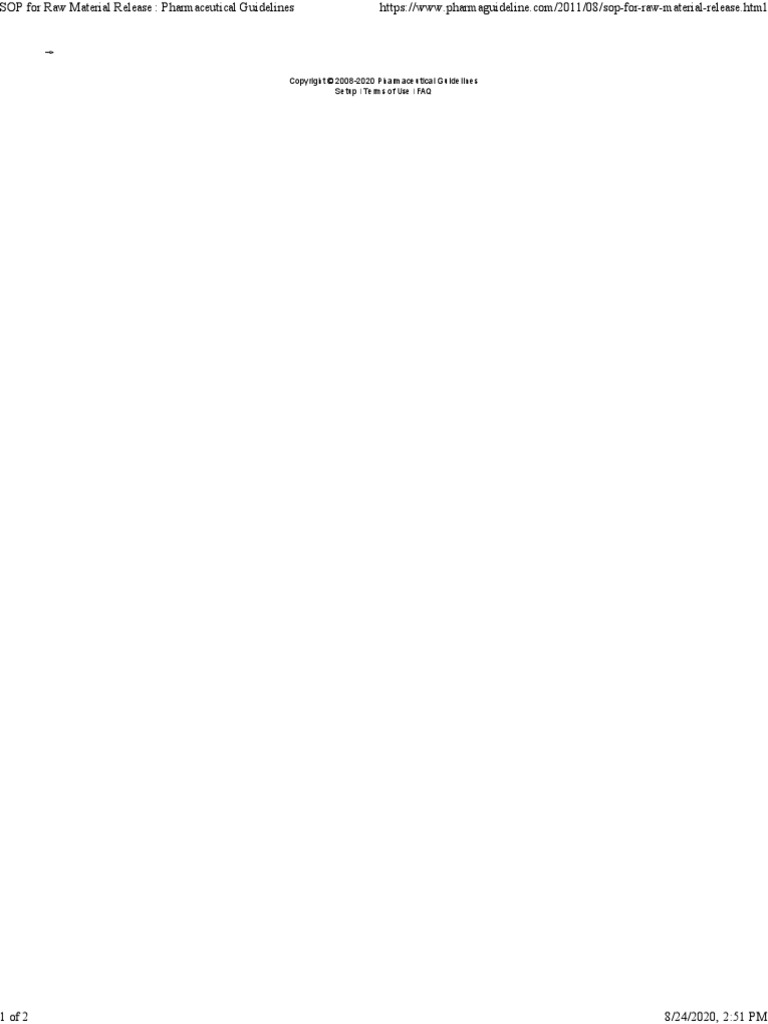 SOP For Raw Material Release PG PDF | PDF | Specification (Technical ...