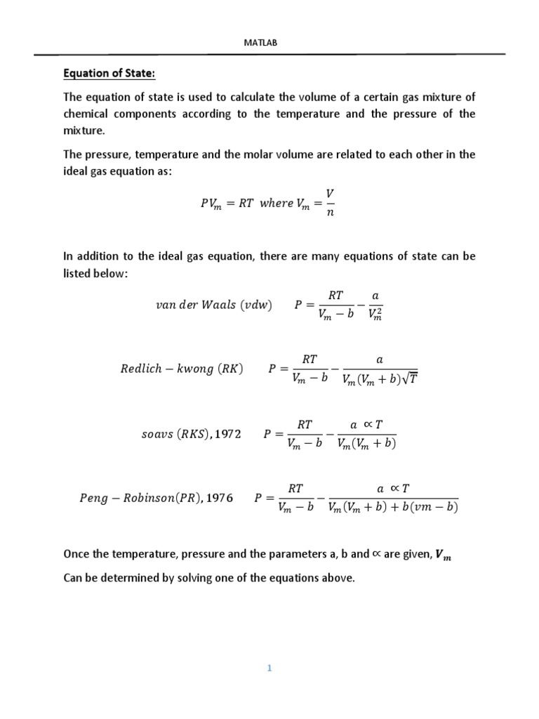 Equation of State:: Matlab | PDF | Directory (Computing) | Gases