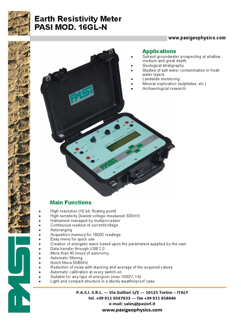 Earth Resistivity Meter Pasi Mod. 16Gl-N: Applications | PDF | Battery ...