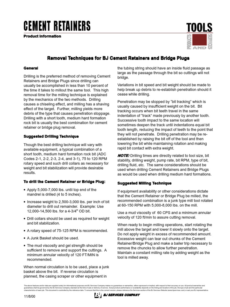 Drilling Techniques for Cement Retainers | PDF | Drilling | Tooth