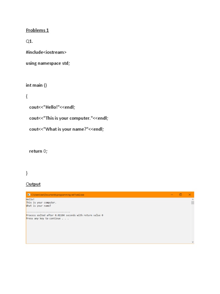 Problems 1 Q1. #Include Using Namespace STD | PDF