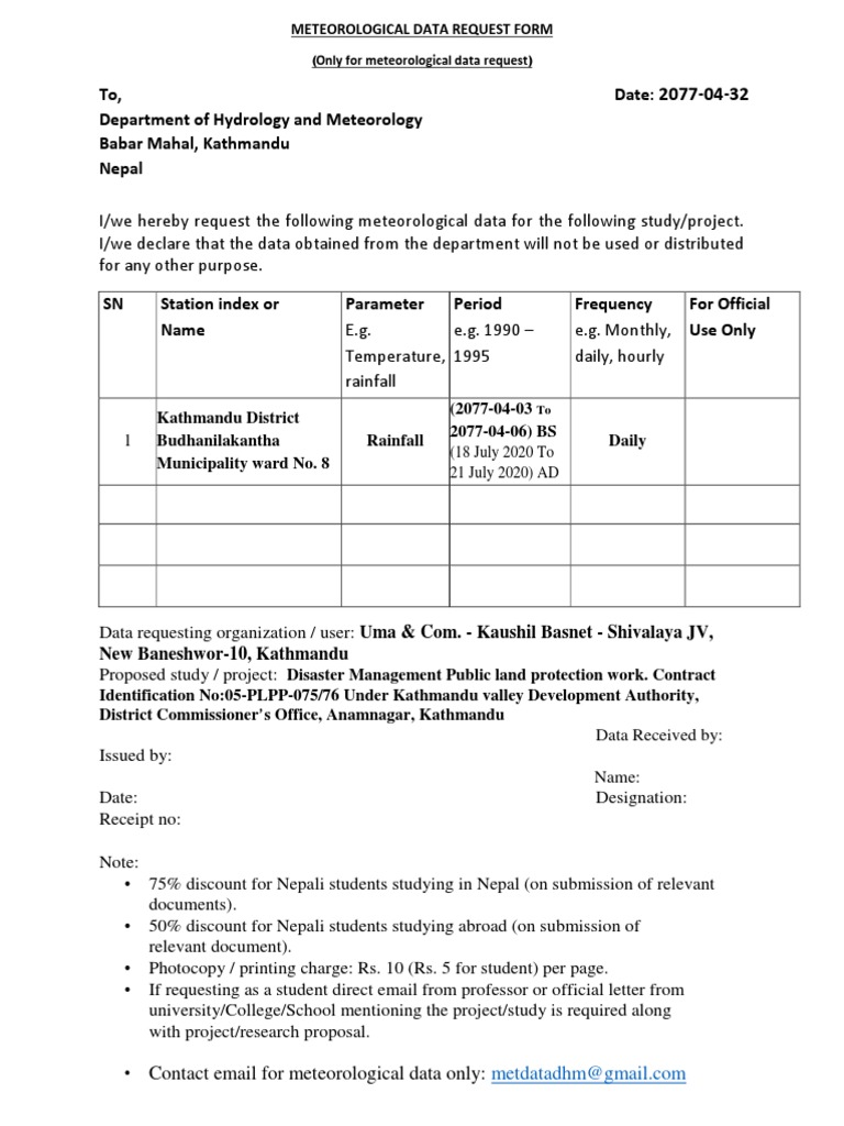 Meteorological Data Request Form | PDF | Kathmandu | Science