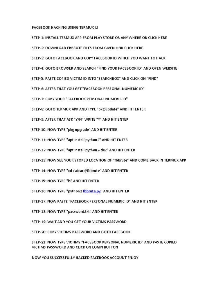 Facebook Hacking Using Termux ? | PDF