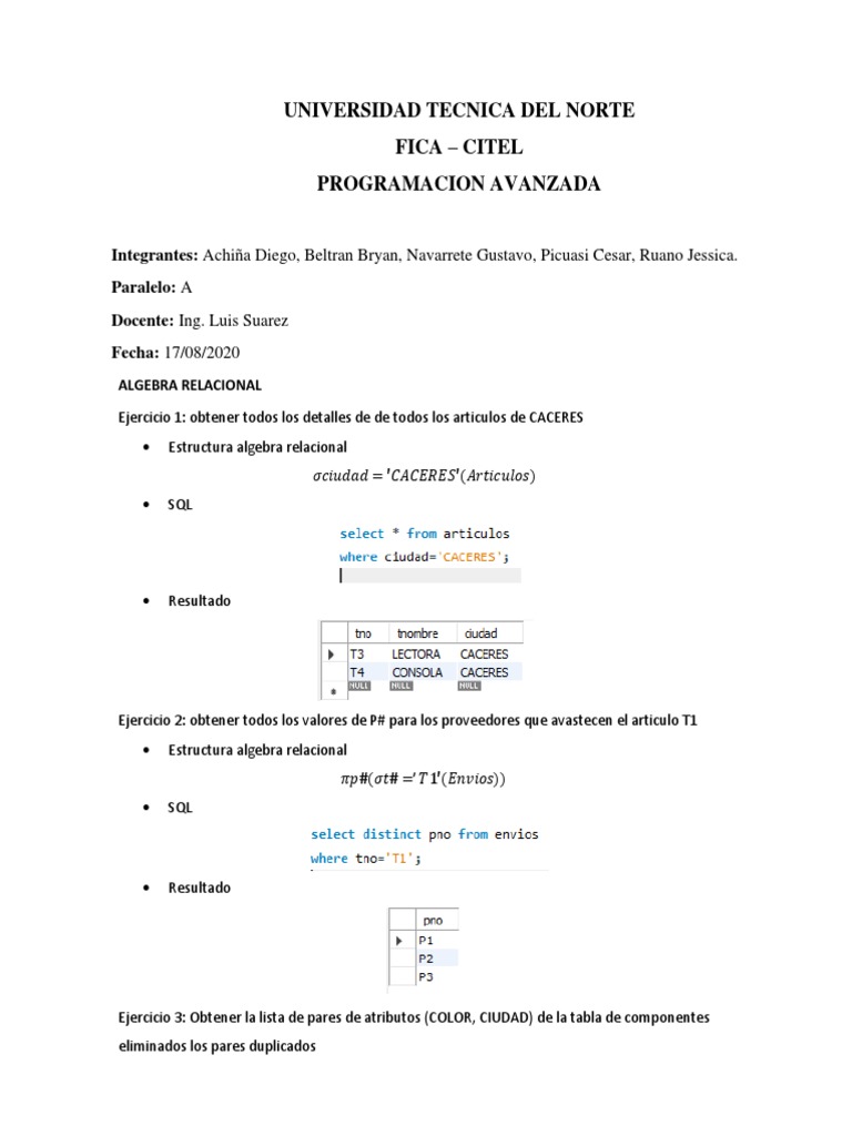 Algebra Relacional | PDF | SQL | Gestión de datos