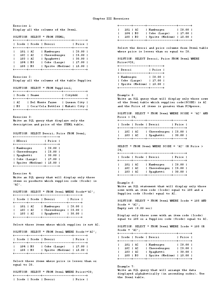 MySQL Exercise 1 | PDF | Sql | Data Management Software MySQL Exercise 1 | PDF | Sql | Data Management Software