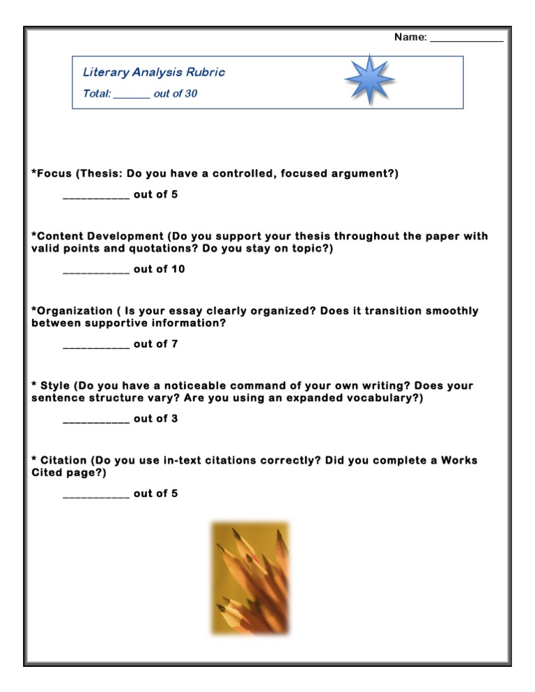 Literary Analysis Rubric | PDF