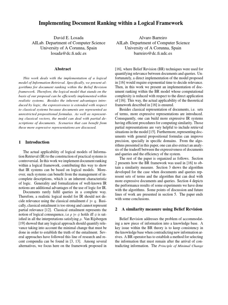 Implementing Document Ranking Within A Logical Framework | PDF | Interpretation (Logic ...