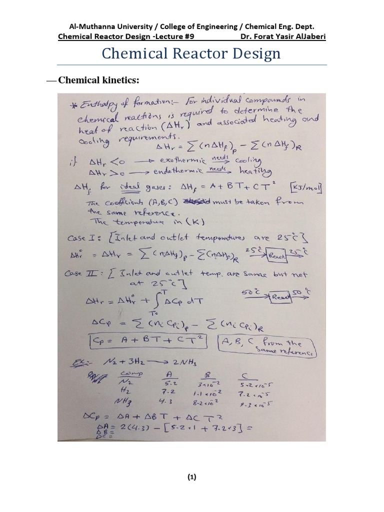 Chemical Kinetics and Reactor Design Fundamentals: Lecture Notes from ...