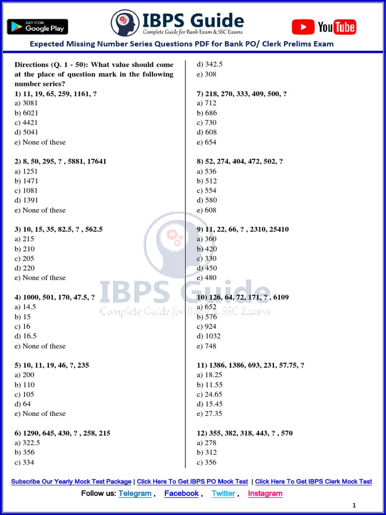 Missing Number Series for Bank Exams | PDF | Statistics Of Education ...