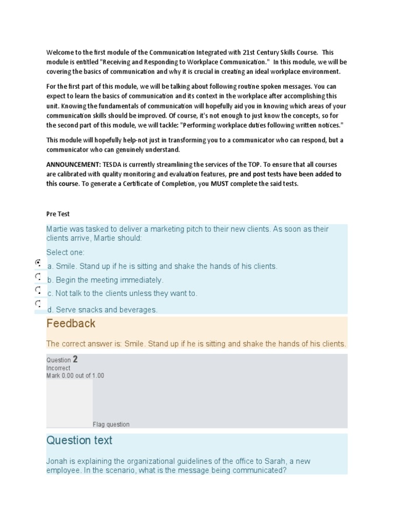 Basic Competency - Receiving and Responding To Workplace Communication | PDF | Communication ...
