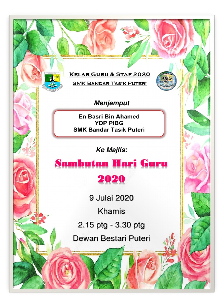 Kad Jemputan Hari Guru 2020 YDP PIBG | PDF
