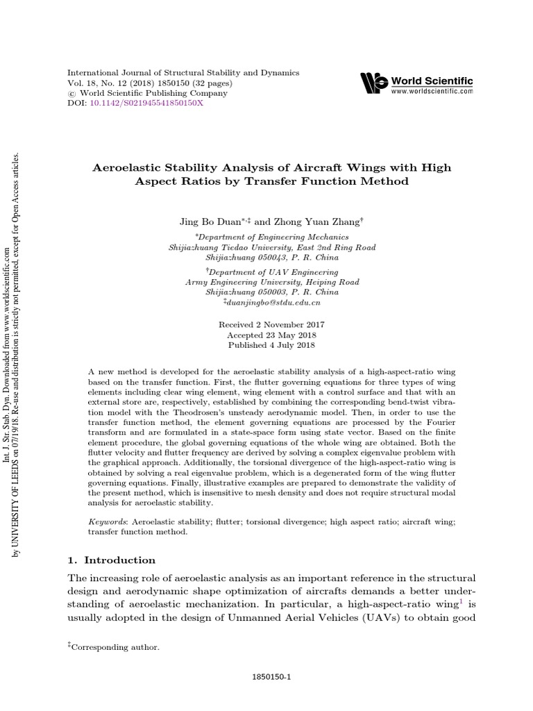 Aeroelastic Stability Analysis of Aircraft Wings With High Aspect Ratios by Transfer Function ...
