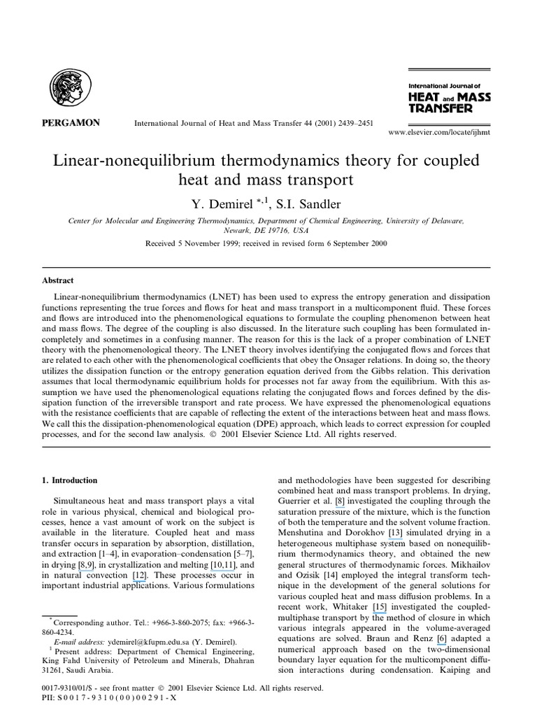 Linear-Nonequilibrium Thermodynamics Theory For Coupled Heat and Mass ...