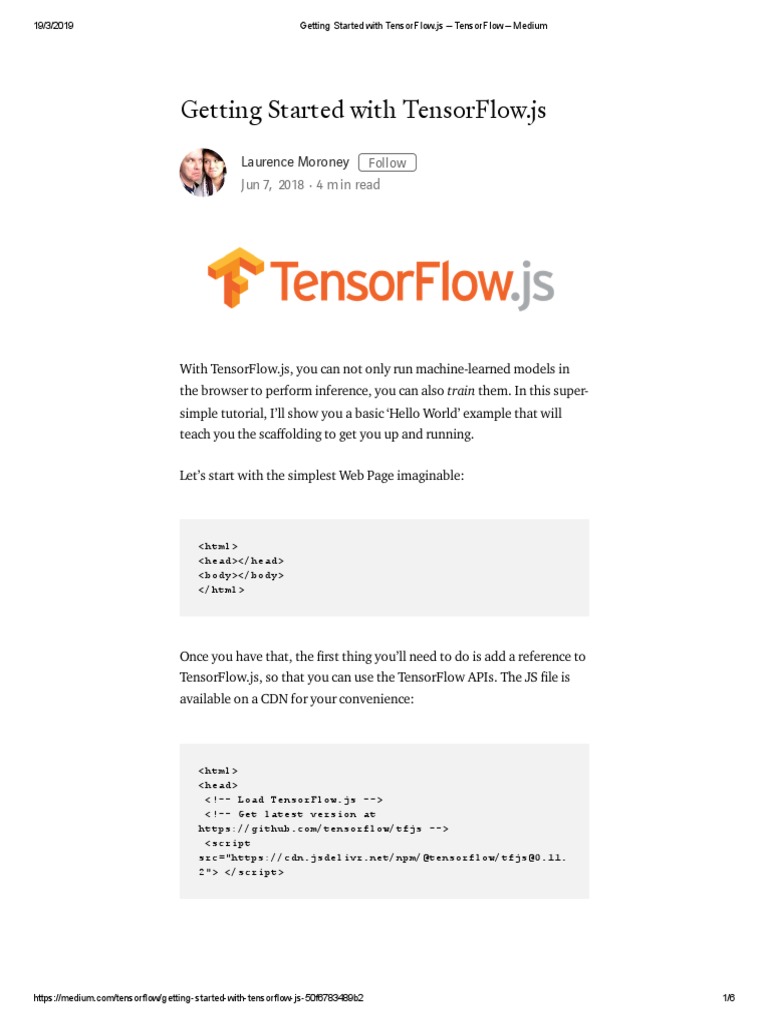 Getting Started With TensorFlow - Js - TensorFlow - Medium | PDF | Machine Learning ...