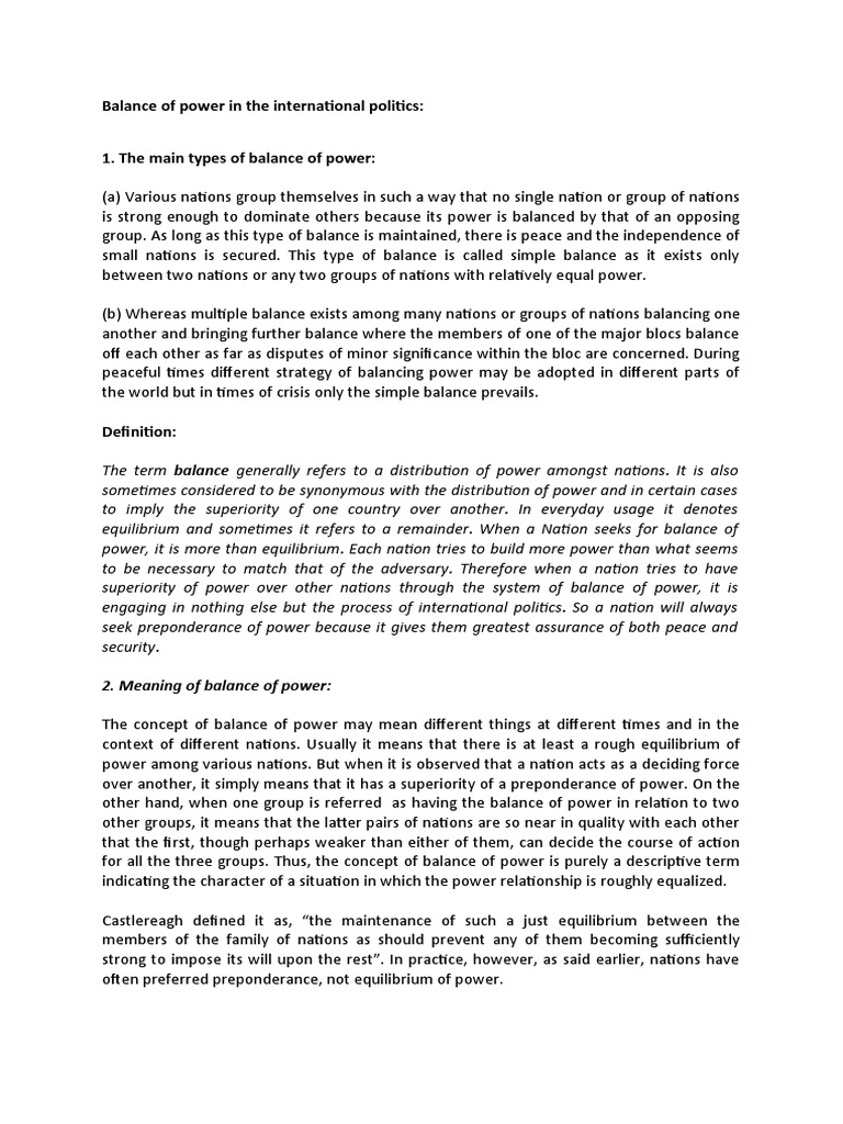 Balance of Power in The International Politics | PDF | Soviet Union ...